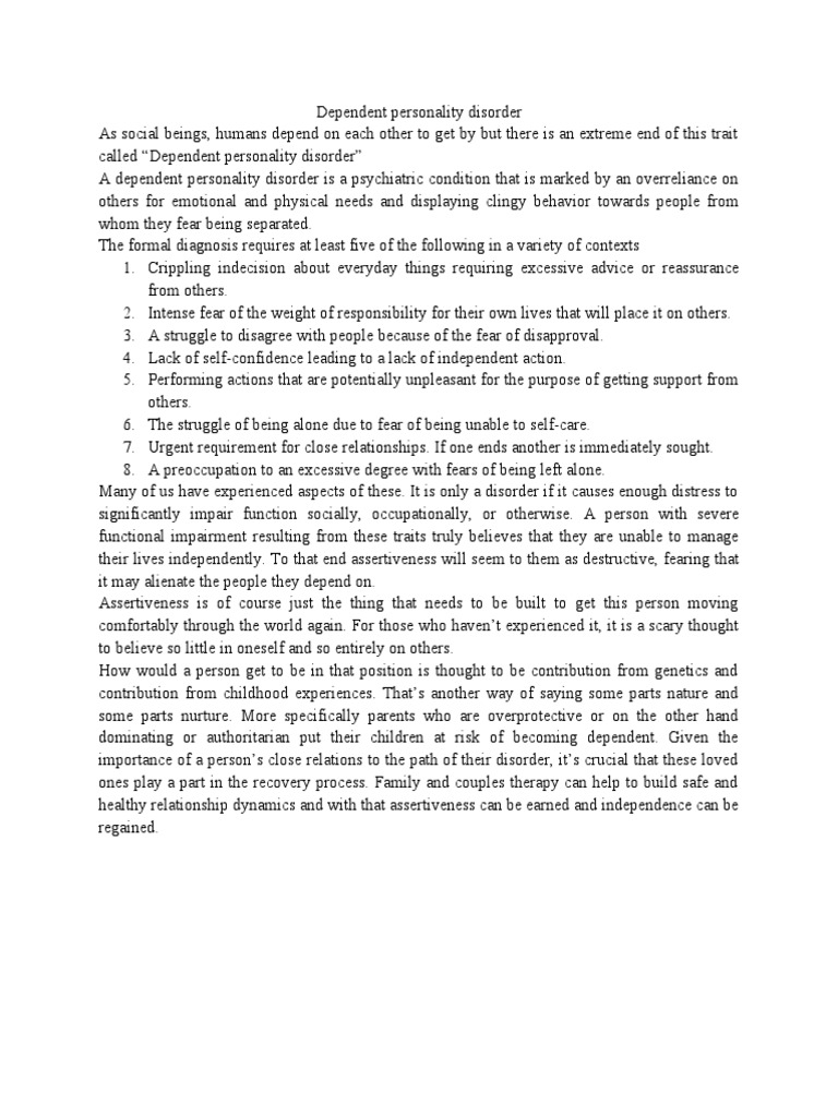 Dependent Personality | PDF | Mental Disorder | Personality Disorder