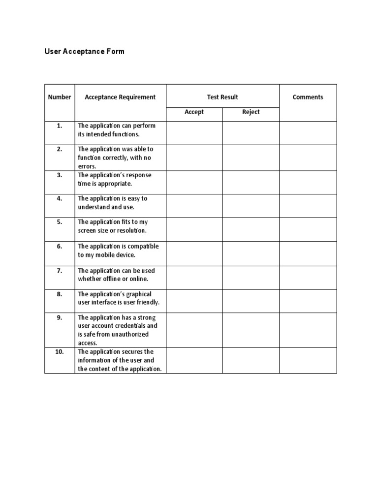 User Acceptance Form | PDF