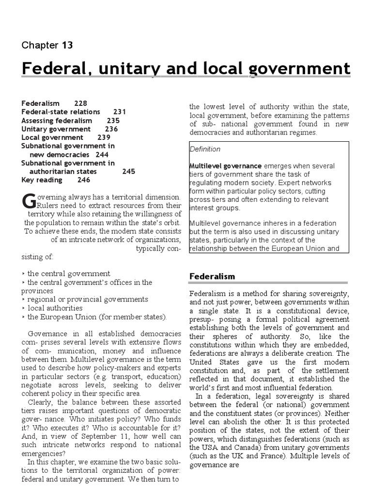 Federal, Unitary and Local Government: Federalism | PDF