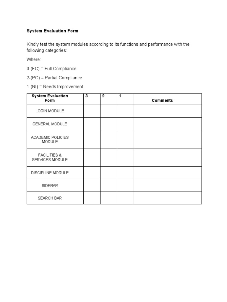 System Evaluation Form | PDF