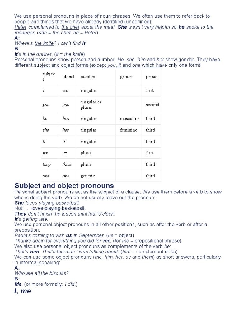 Object Pronouns | PDF | Grammatical Number | Grammatical Gender
