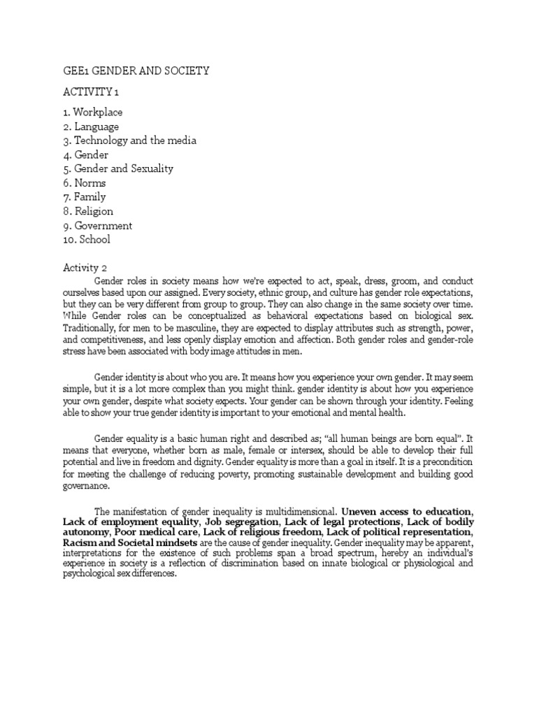 Gee1 Gender and Society | PDF | Gender | Gender Studies