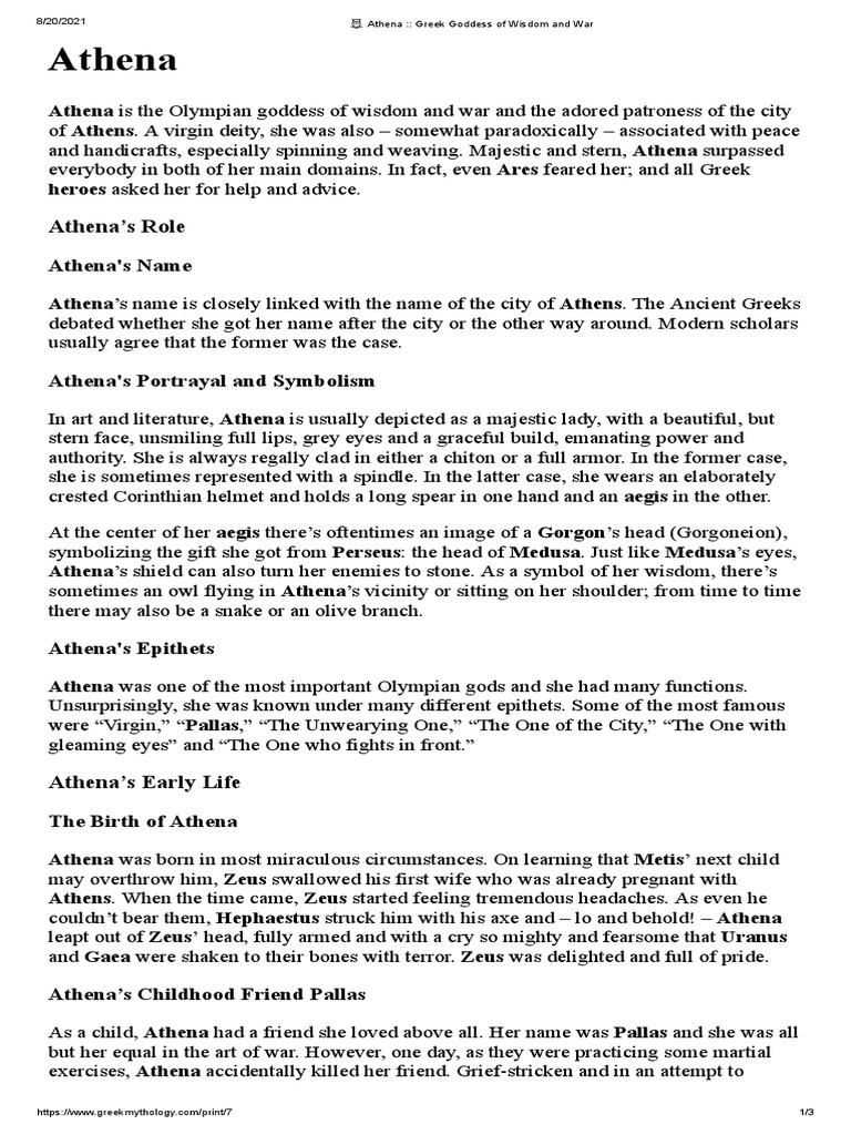 Athena: Goddess of Wisdom & War | PDF | Athena | Ancient Greek Religion