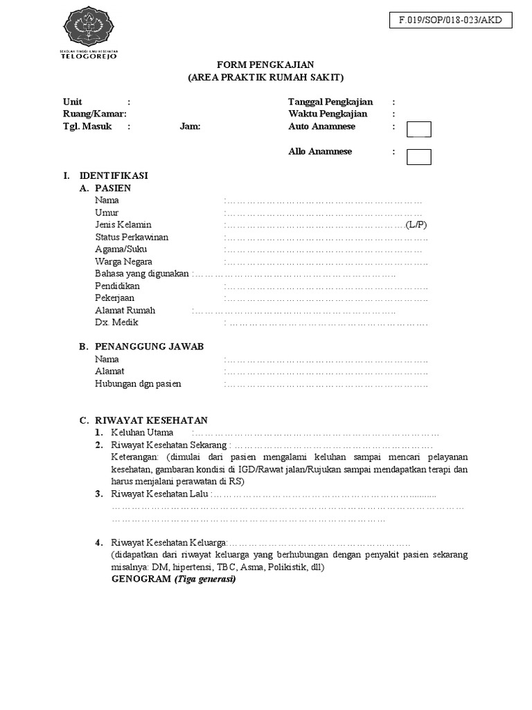 Form Pengkajian Klinik | PDF | Kesehatan Holistik | Sains & Matematika