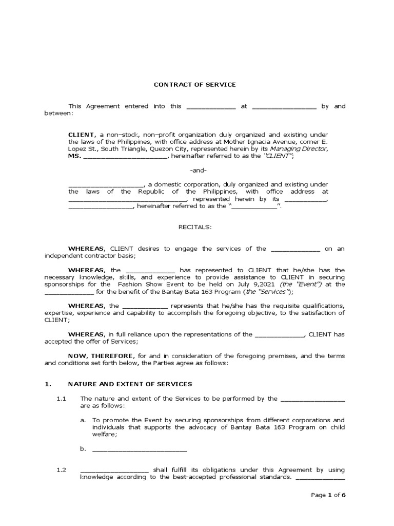Contract of Service - SAMPLE | Download Free PDF | Breach Of Contract ...