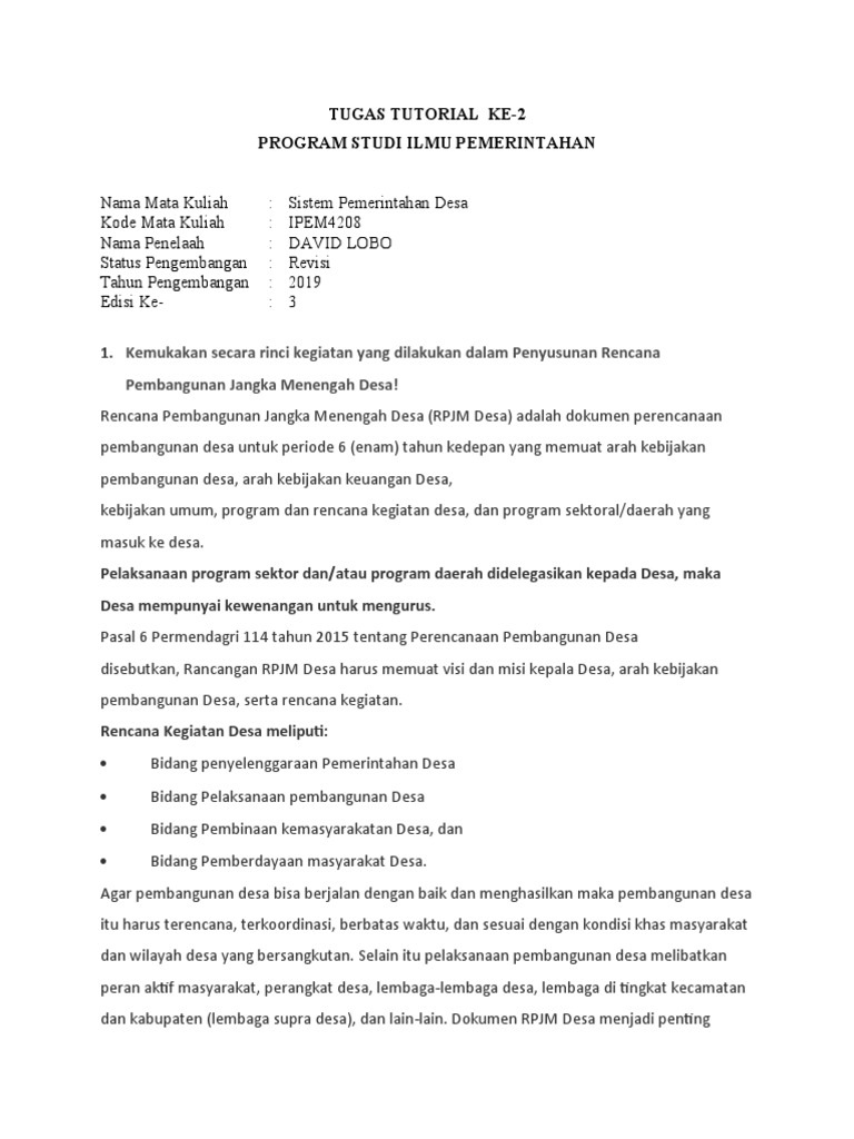 TUGAS 2 Sistem Pemerintahan Desa | PDF