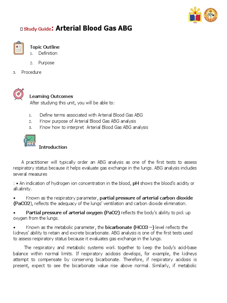 Arterial Blood Gas ABG: Study Guide | Download Free PDF | Medical ...