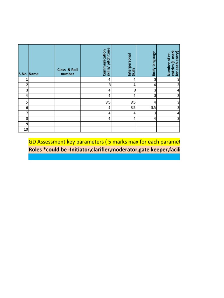 GD Assessment Key Parameters (5 Marks Max For Each Parameter, From Comm ...
