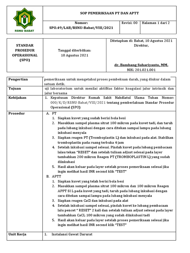 49 Pemeriksaan Pt Dan Aptt Pdf
