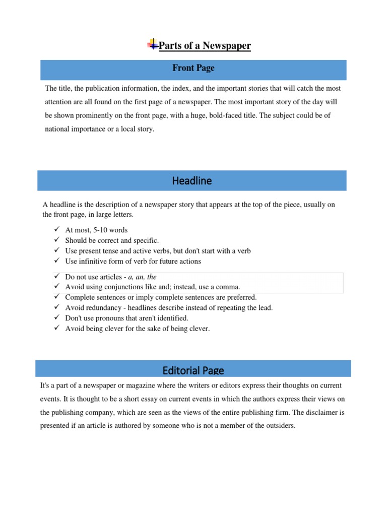 Components of a Newspaper Explained | PDF | Newspapers | News
