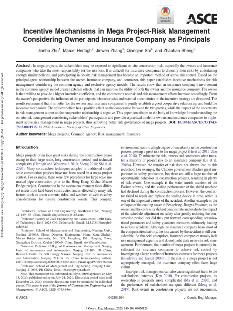 Incentive Mechanisms in Mega Project-Risk Management Considering Owner ...