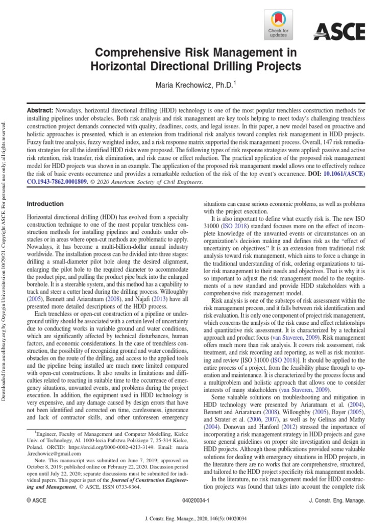 Comprehensive Risk Management in Horizontal Directional Drilling ...