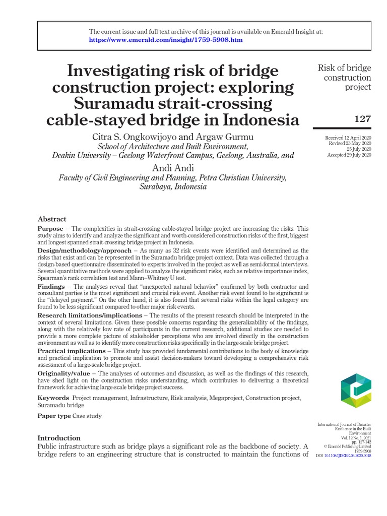 Investigating Risk of Bridge Construction Project: Exploring Suramadu ...