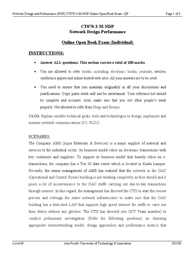 CT070-3-M-NDP Network Design Performance Online Open Book Exam (Individual) Instructions | PDF ...
