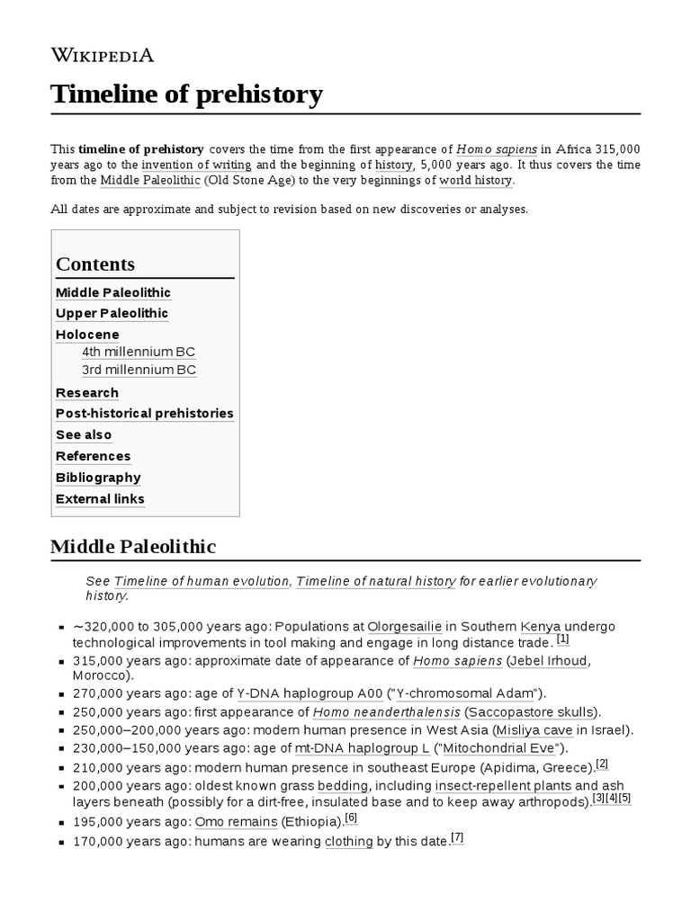 Timeline of Prehistory | PDF | Neolithic | Writing