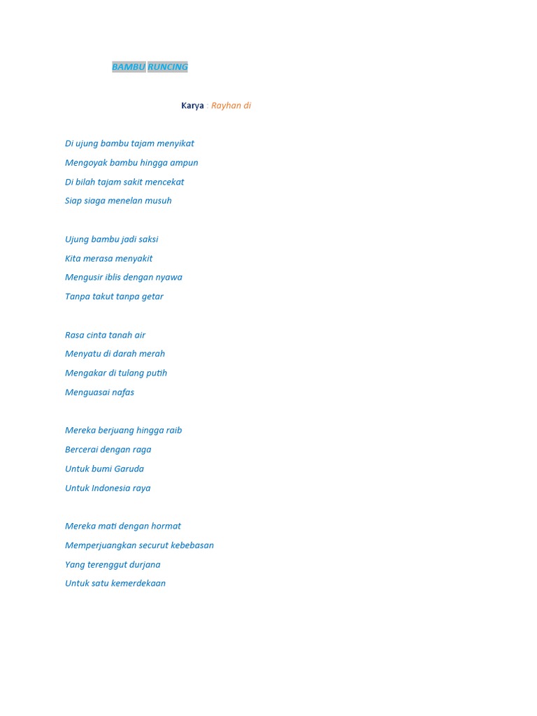 Puisi Bambu Runcing | PDF | Seni | Puisi