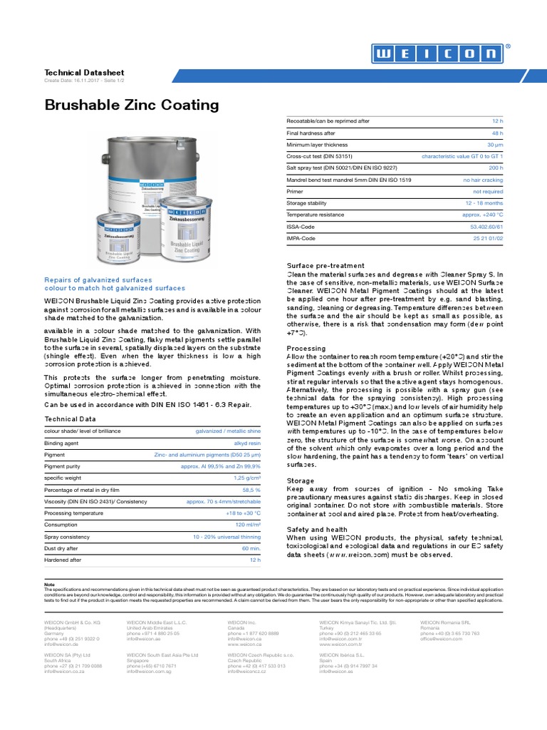 WEICON Brushable Zinc Coating Datasheet | PDF | Corrosion | Materials