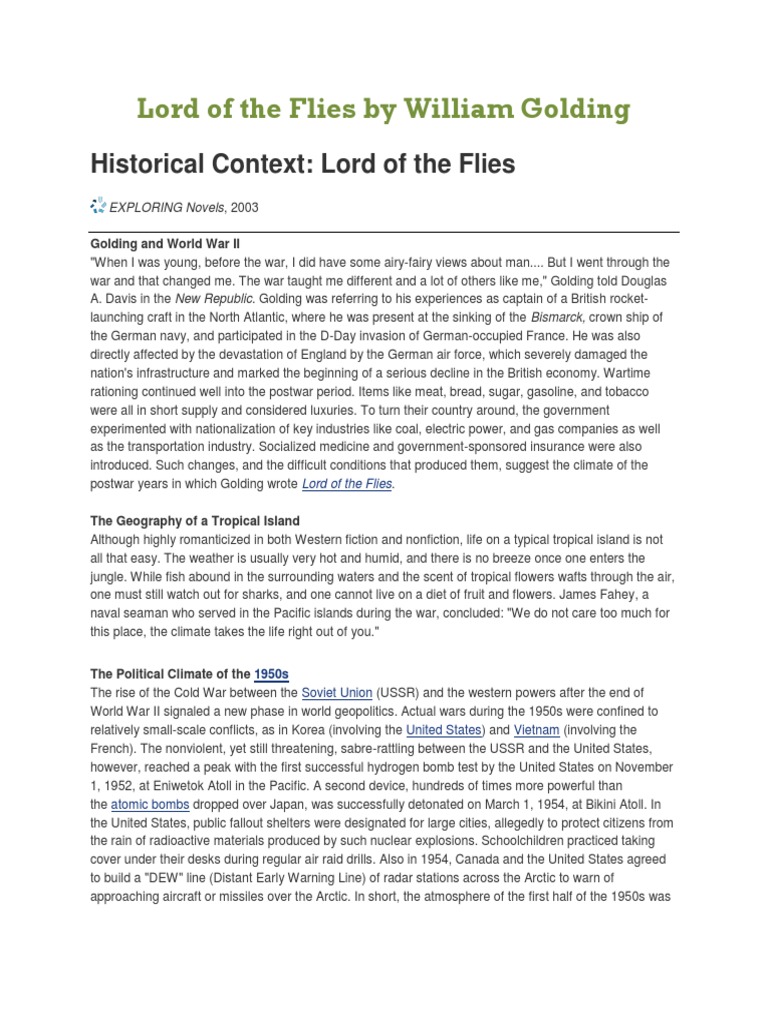 Historical Context Lord of The Flieslord - of - The - Flies - by ...