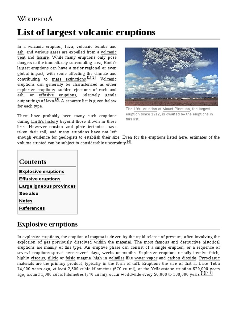 List of Largest Volcanic Eruptions | Download Free PDF | Types Of ...