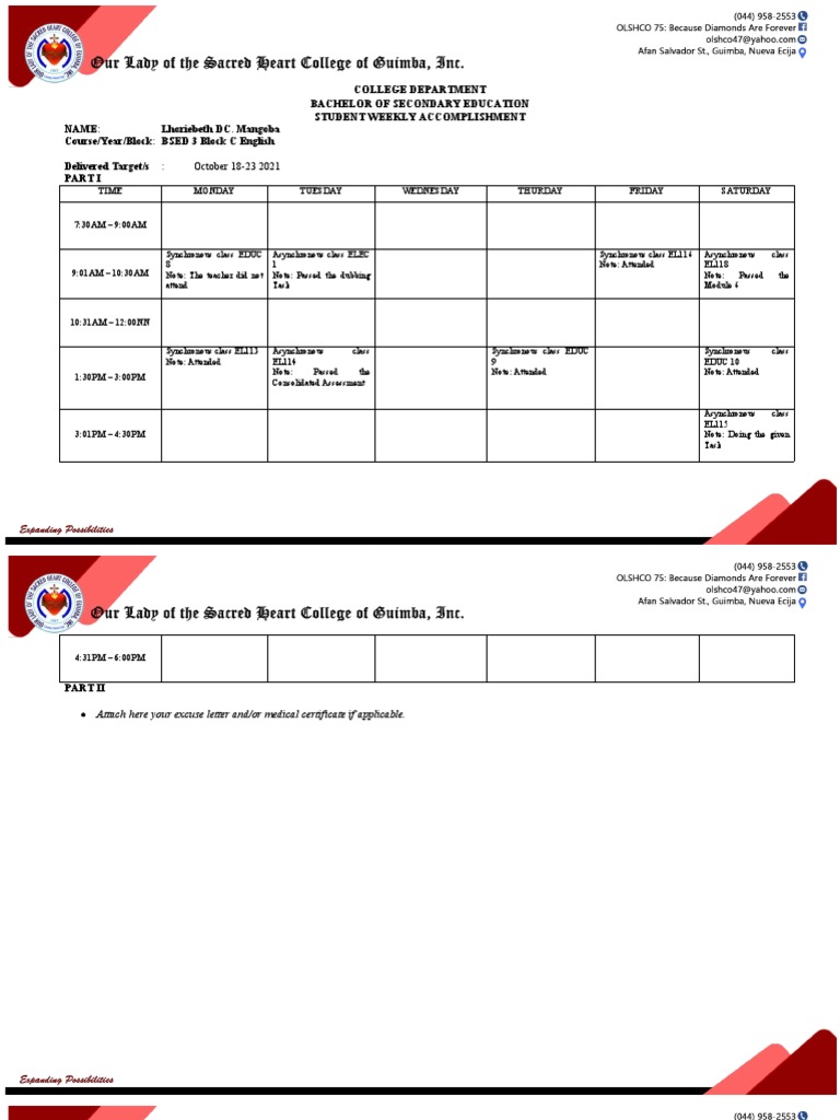 Students Weekly Accomplishment Report | PDF