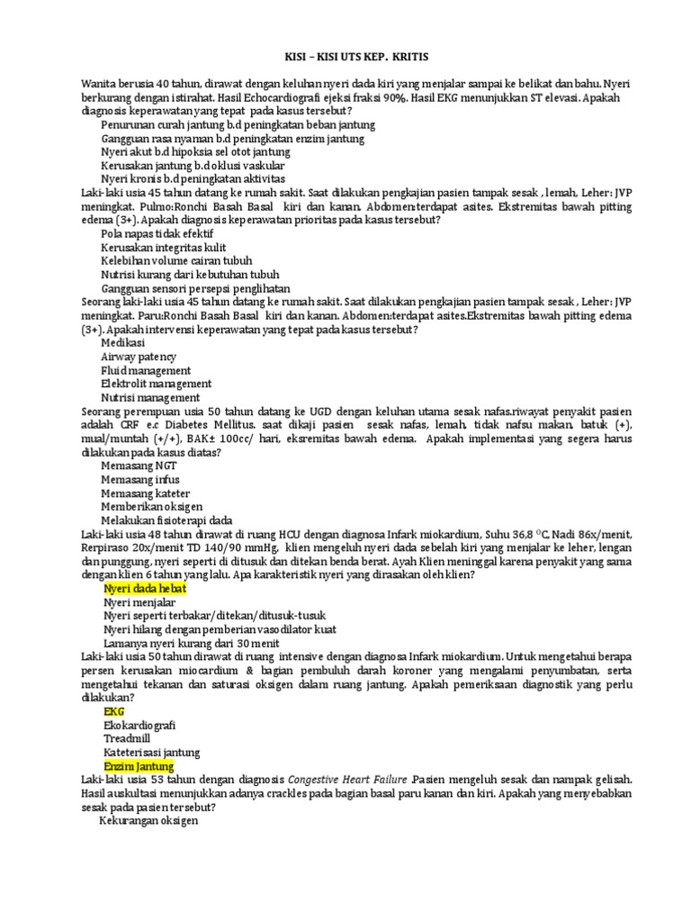 Kisi-Kisi Uts Kep. Kritis | PDF