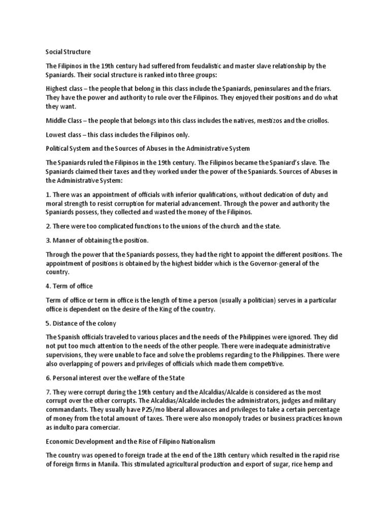 19th century social classes and political abuses in the Philippines ...