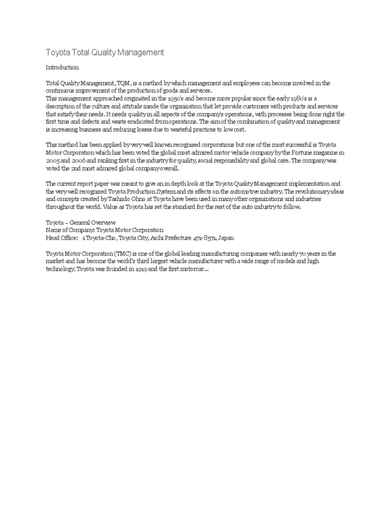 Toyota Total Quality Management | PDF | Quality Management | Toyota
