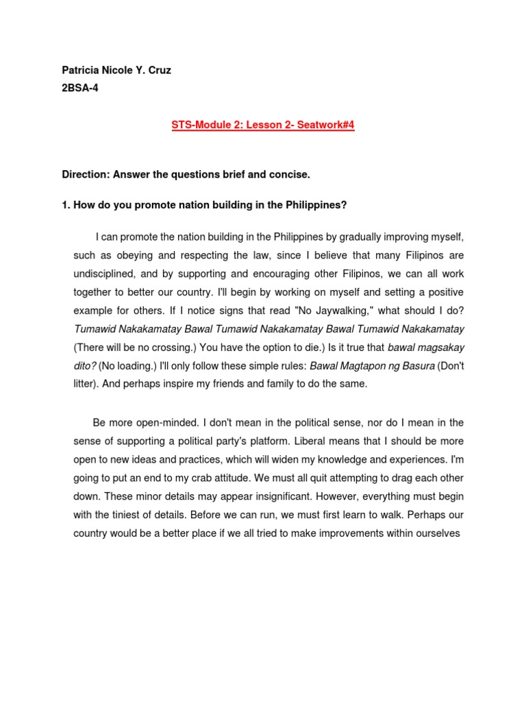 Patricia Nicole Y. Cruz 2BSA-4: STS-Module 2: Lesson 2-Seatwork#4 | PDF | Science | Natural ...