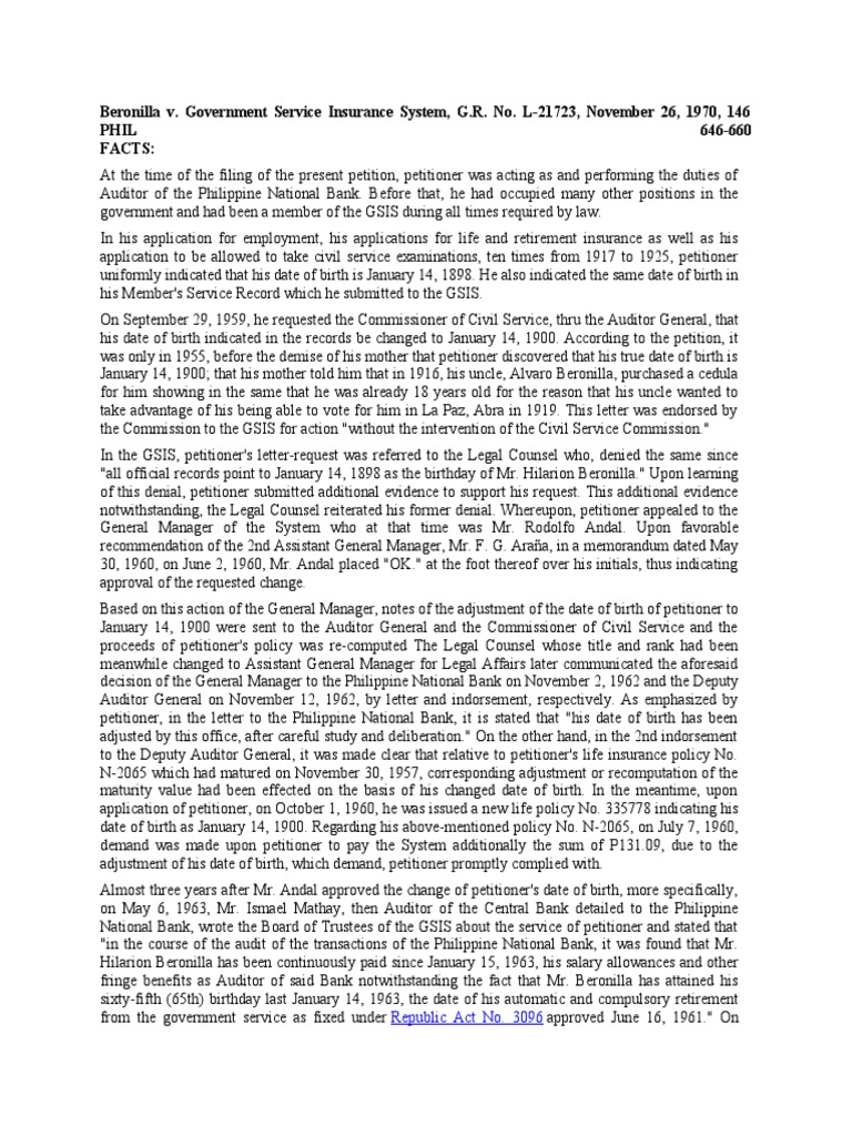 Beronilla V GSIS | PDF | Board Of Directors | Public Law
