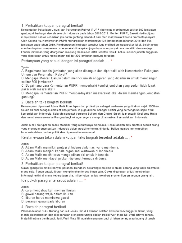 Tryout 4 Online Bahasa Indonesia 20192020 | PDF