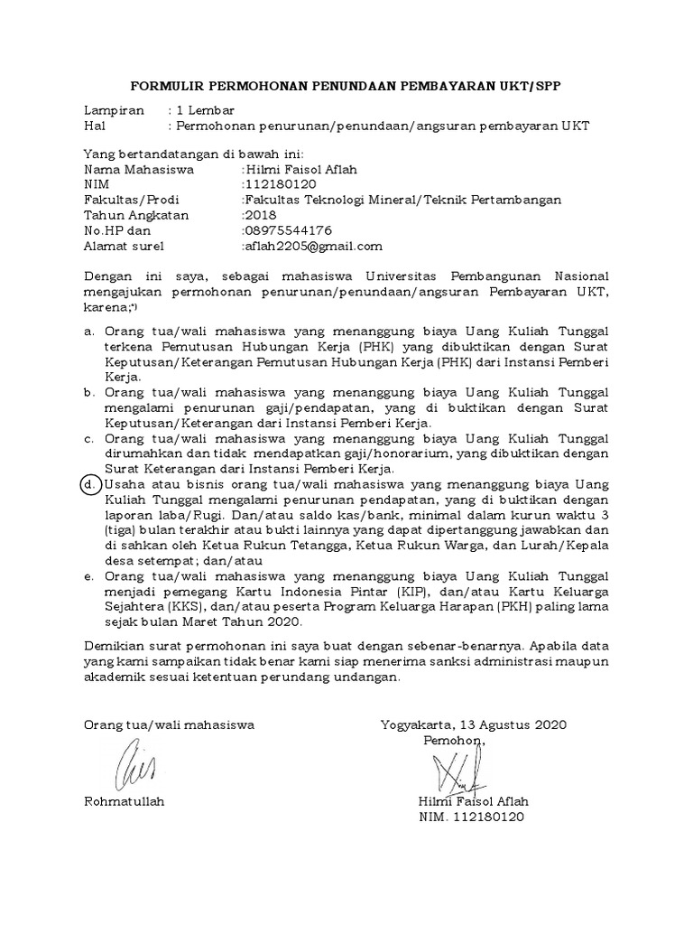 Form Per-Rektor Nomor 4 Tahun 2020 TTG Penurunan, Penundaan Atau ...