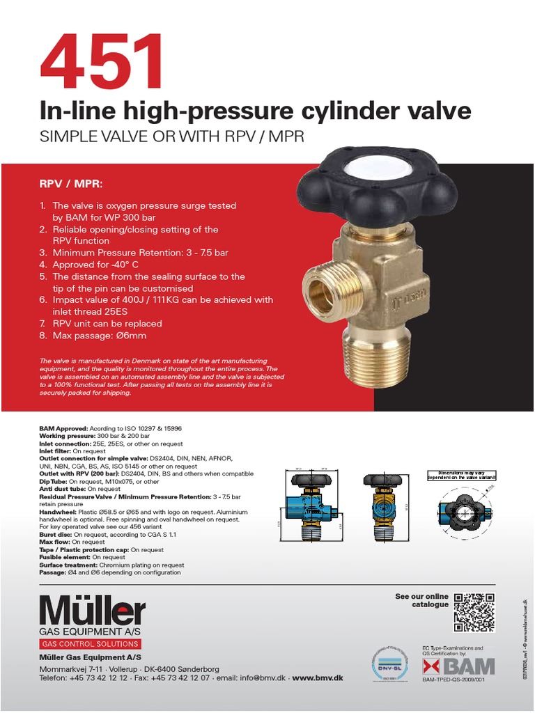 In-Line High-Pressure Cylinder Valve: Simple Valve or With RPV / MPR ...