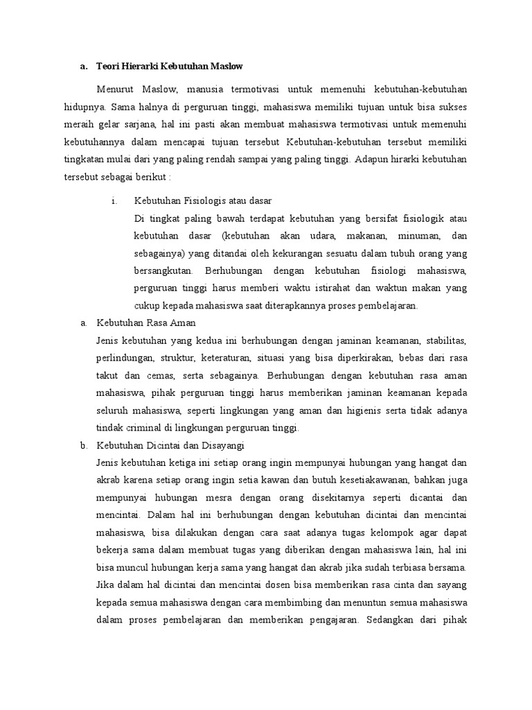 Teori Hierarki Kebutuhan Maslow | PDF