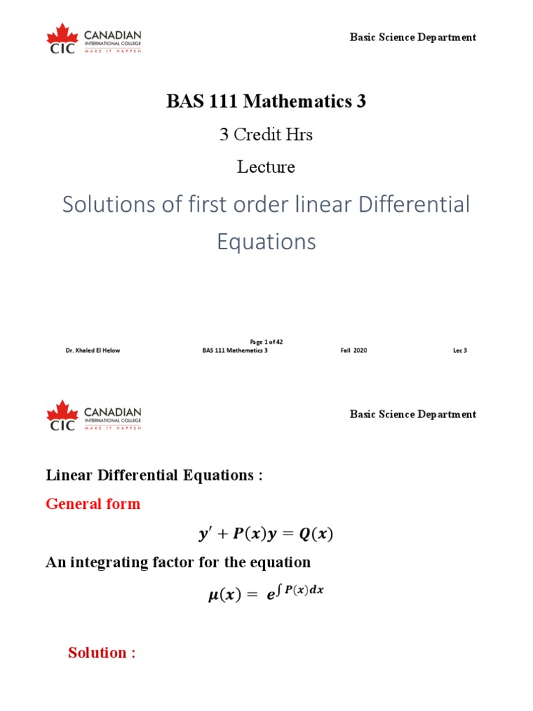 Lec 003 Math 3 Fall 2020 | PDF | Equations | Interest