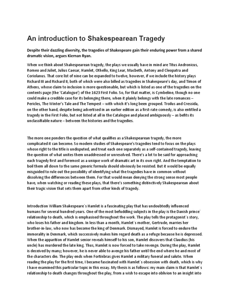 An Introduction To Shakespearean Tragedy | PDF | Hamlet | Tragedy