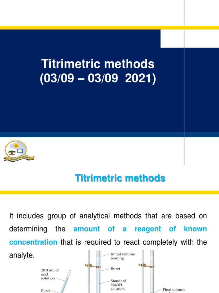Introduction To Titrimetric Analysis | PDF | Chemistry | Titration