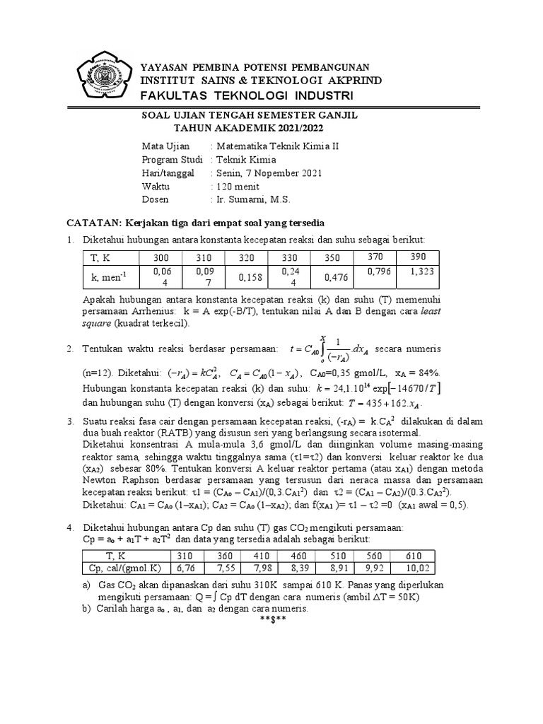 Soal UTS MTK II Ganjil 2021 | PDF | Sains & Matematika