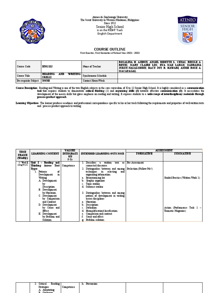 Eng 112 Course Outline Sy 2021 2022 | PDF | Thesis | Learning