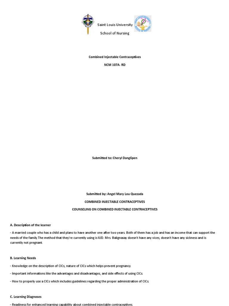 Saint Louis University School of Nursing: Combined Injectable Contraceptives NCM 107A-RD | PDF ...