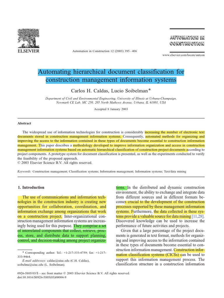Automated Document Classification in Construction | PDF | Statistical ...