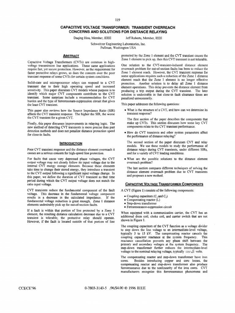 Capacitive Voltage Transformer: Transient Overreach Concerns and ...
