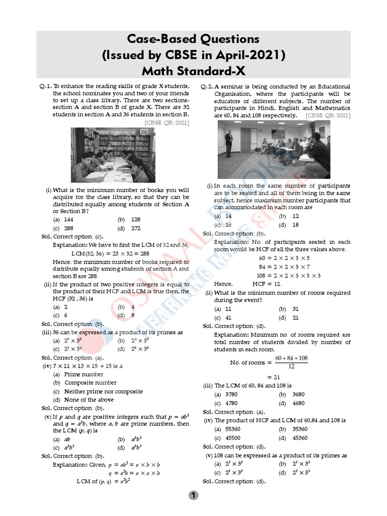 545oswaal Case-Based Questions Mathematics Standard 10th (Issued by ...