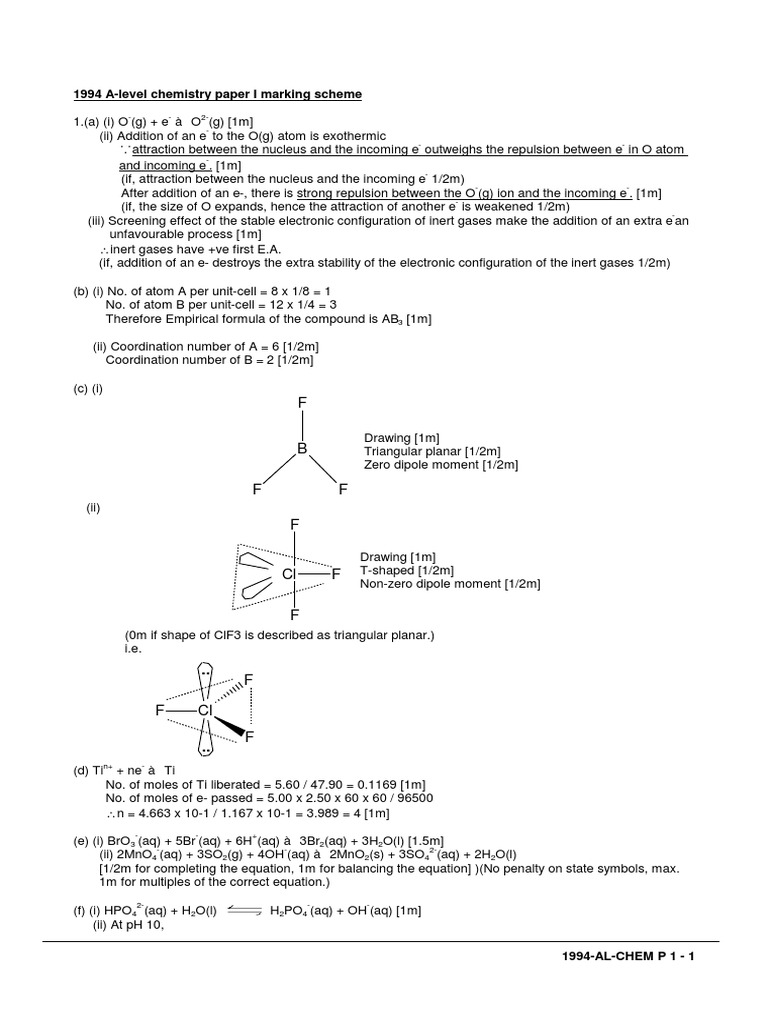 1994 AL Chem Soln | PDF | Chlorine | Chemical Reactions