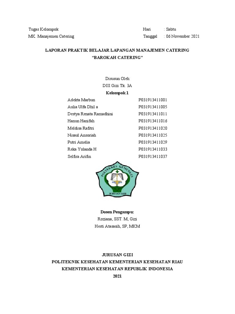 Kelompok 1 - Laporan PBL Barokah Catering - Gizi 3A | PDF