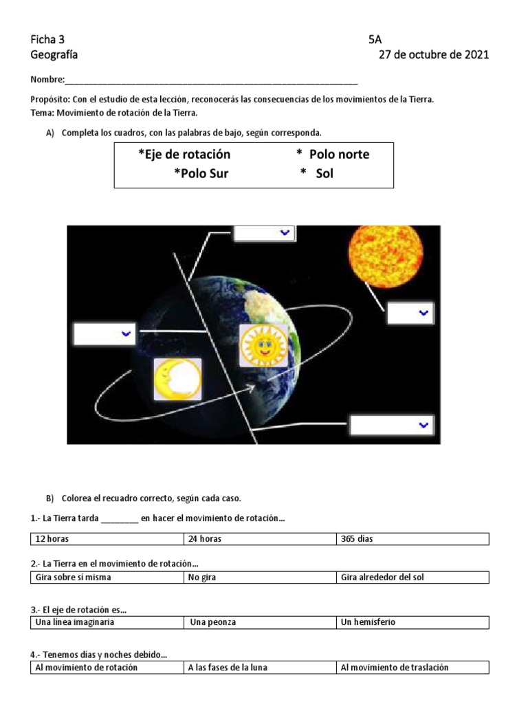 Ficha 3 Geografía Rotación | PDF | Tierra | Rotación