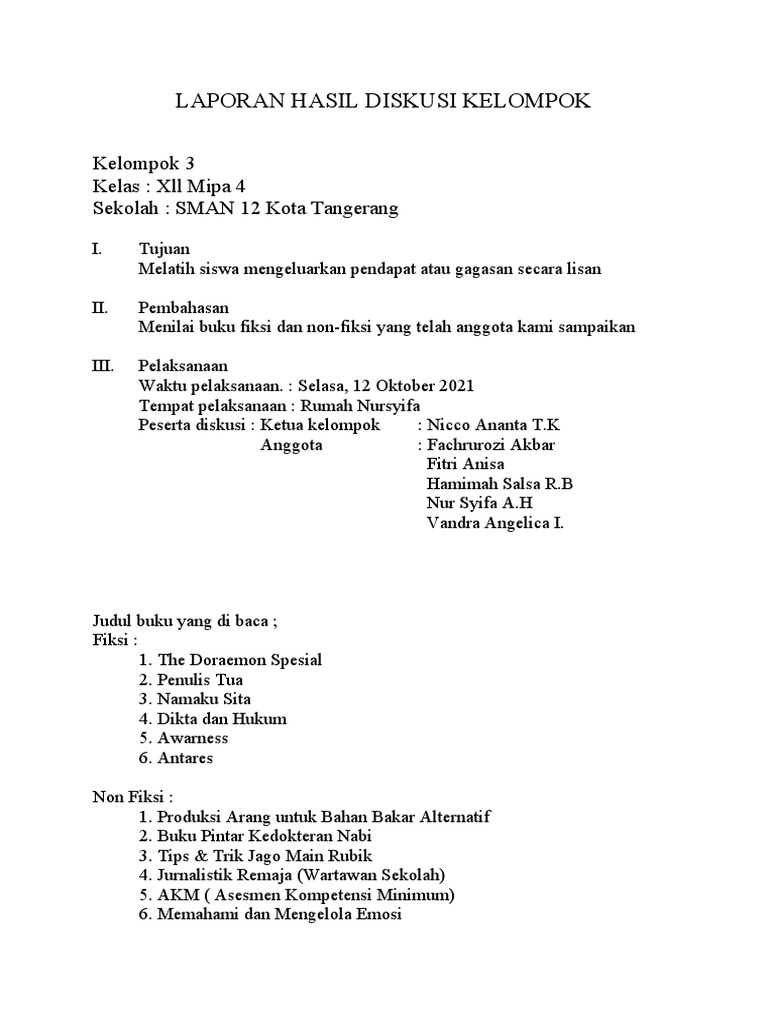 Laporan Hasil Diskusi Kelompok 3 - B. Indonesia | PDF