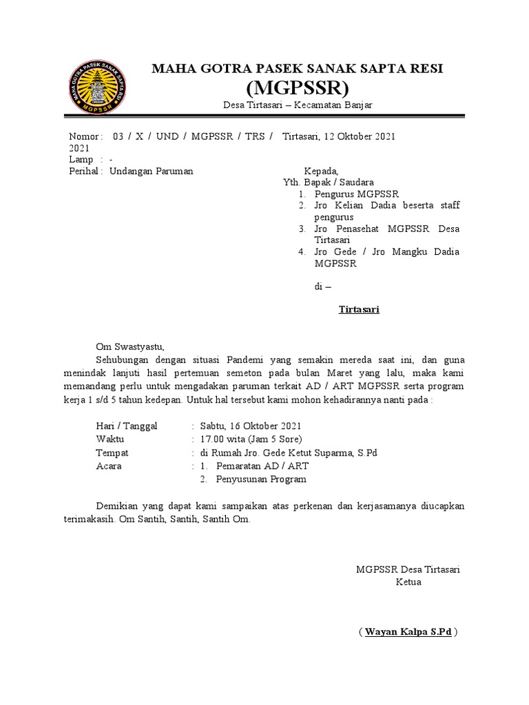 Undangan Paruman MGPSSR Tirtasari | PDF | Agama & Spiritualitas
