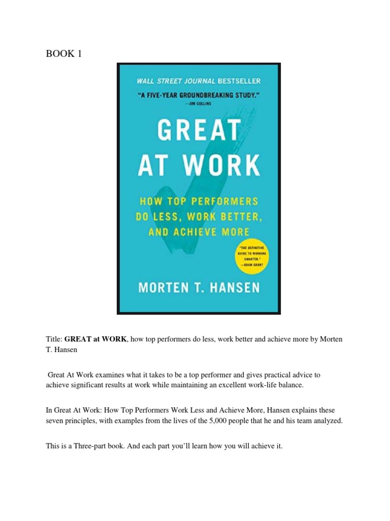 Great at Work: Top Performers' Secrets | PDF | Emotions | Cognition