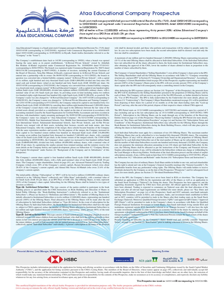 Ataa Educational Company IPO Prospectus | PDF | Initial Public Offering ...