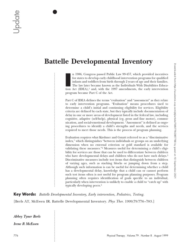 Key Words: Battelle Developmental Inventory, Early Intervention ...